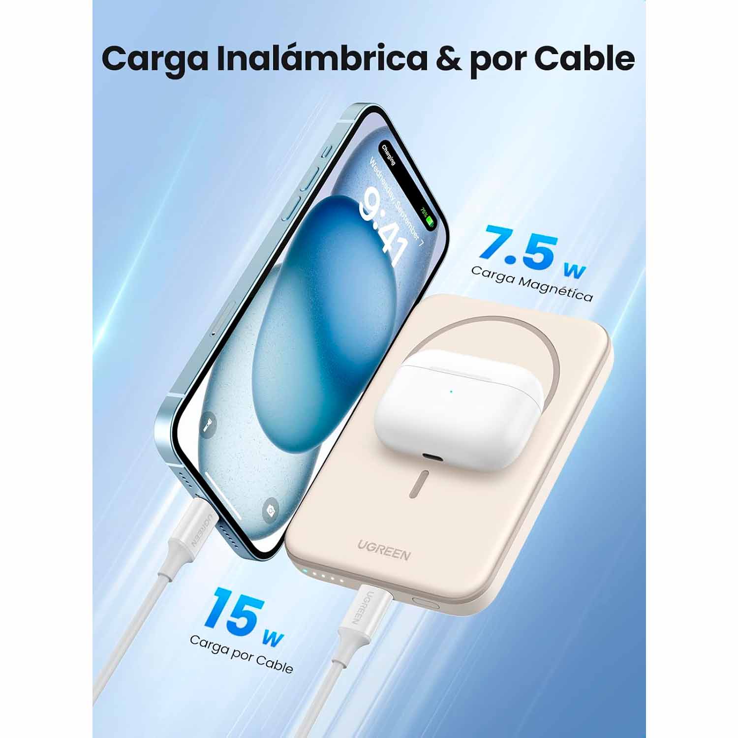 Power Bank Ugreen 5000Mah Magnetic Wireless Beige Pb560 25207 - Tienda ...